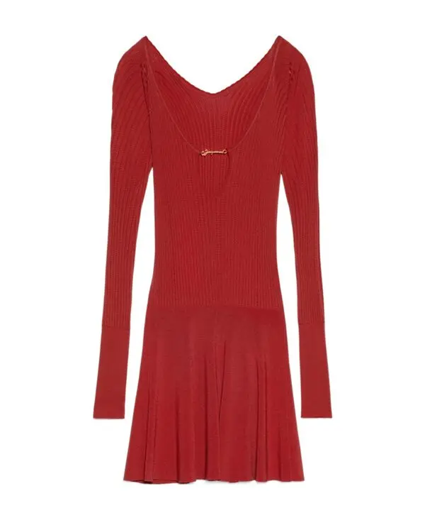 Jacquemus Long-sleeve Scalloped Mini Dress - Red