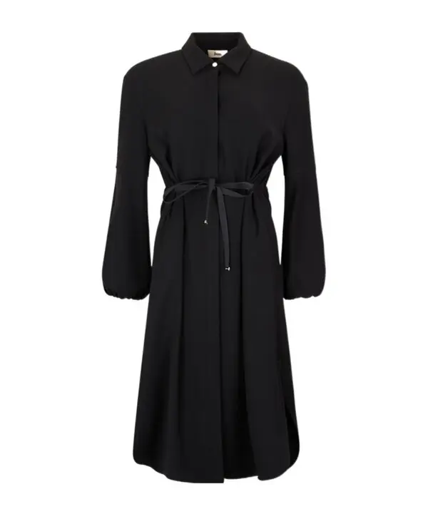Herno Long Sleeve Collared Dress With Tie Detail