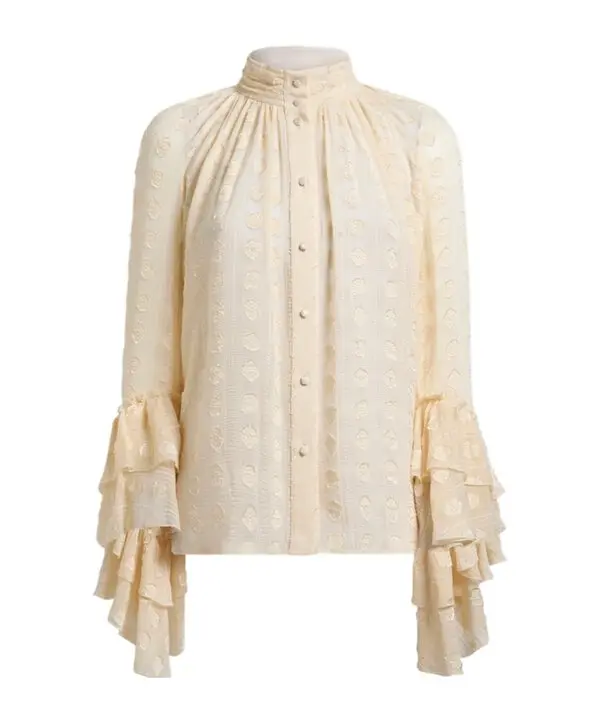Etro Jacquard Fil Coupê Shirt With Ruffles