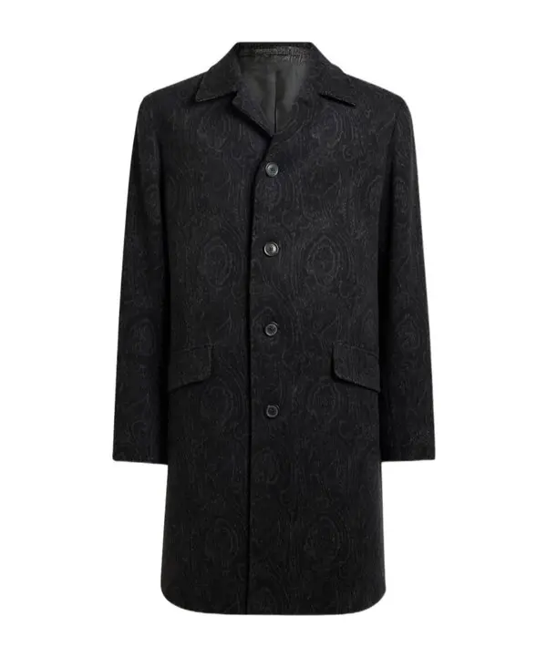 Etro Wool And Cashmere Jacquard Coat With Arnica Motif