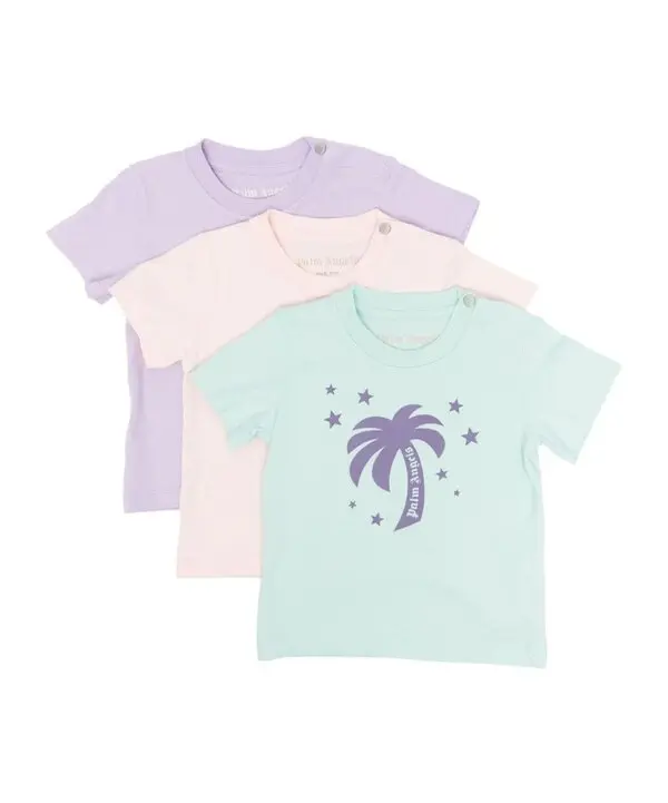 Palm Angels Logo-print Cotton T-shirts - Blue