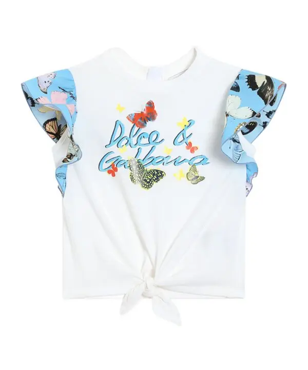 Dolce & Gabbana Butterfly Print T-shirt With Knotted Hem