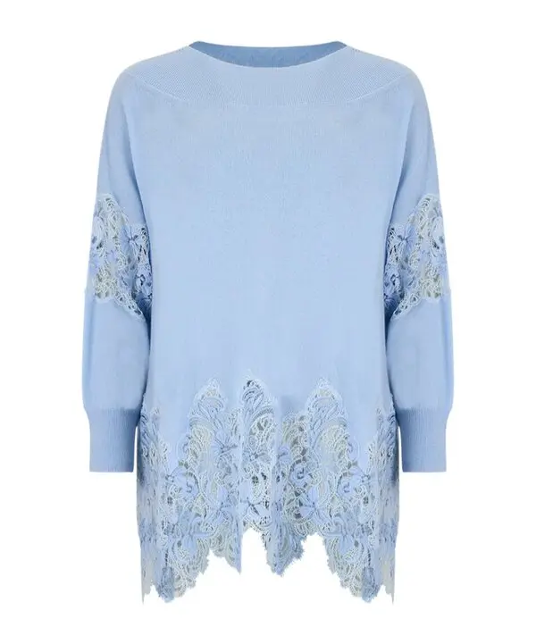 Ermanno Scervino Lace Embroidered Cashmere Sweater - Blue