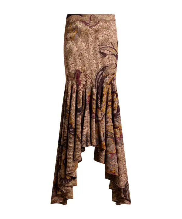 Etro Ribbed Wool Maxi Skirt With Floral Motif