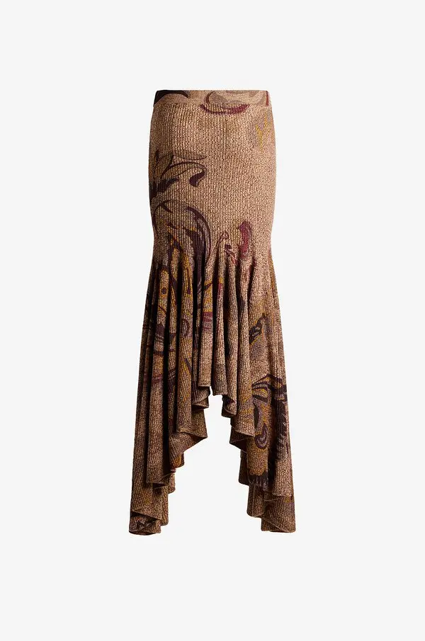 Etro Ribbed Wool Maxi Skirt With Floral Motif