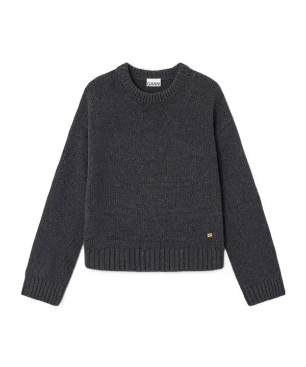 GANNI Dark Grey Wool Mix Jumper - Dark Gray