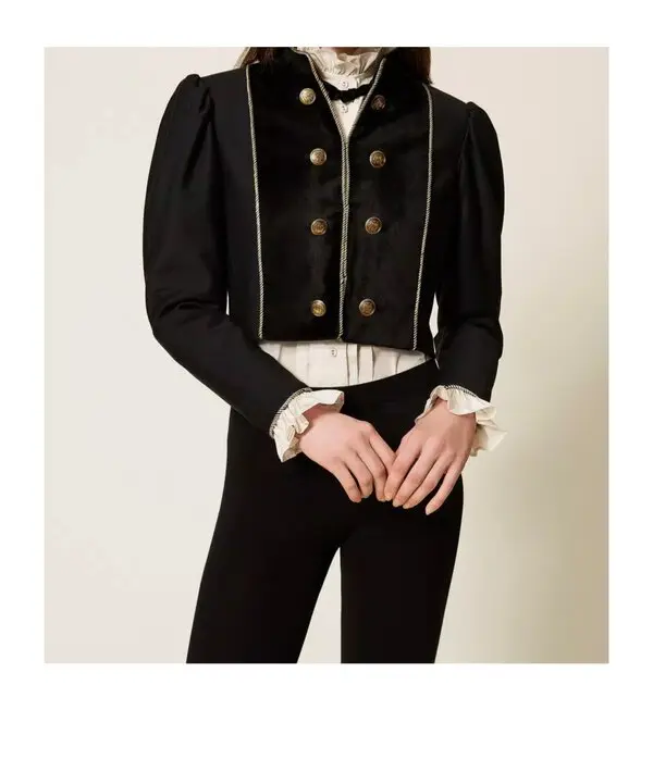 TWINSET Velvet-trimmed Puff-sleeve Jacket
