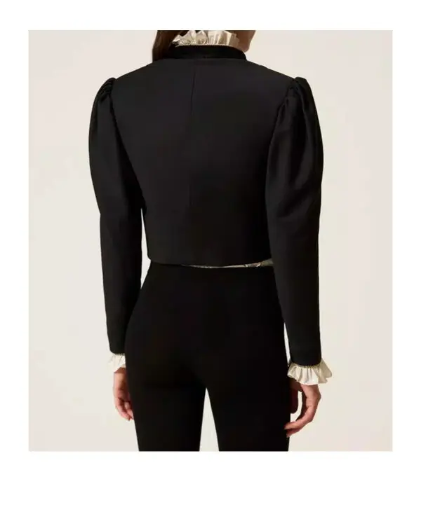 TWINSET Velvet-trimmed Puff-sleeve Jacket