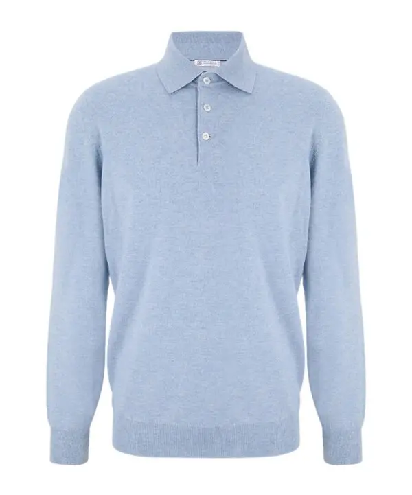 Brunello Cucinelli Long-sleeved Knitted Polo Shirt - Blue