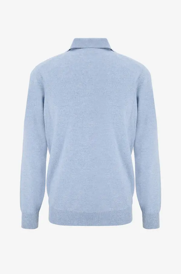 Brunello Cucinelli Long-sleeved Knitted Polo Shirt - Blue