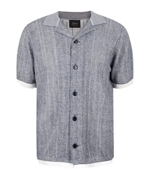 Brioni Ribbed-knit Contrast-trim Polo Shirt