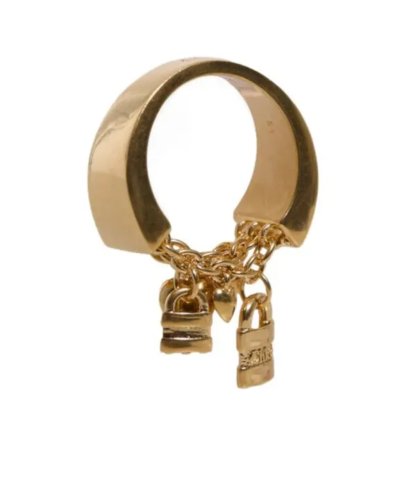 Chloé Gold Tone Logo Padlock Charm Ring - Yellow