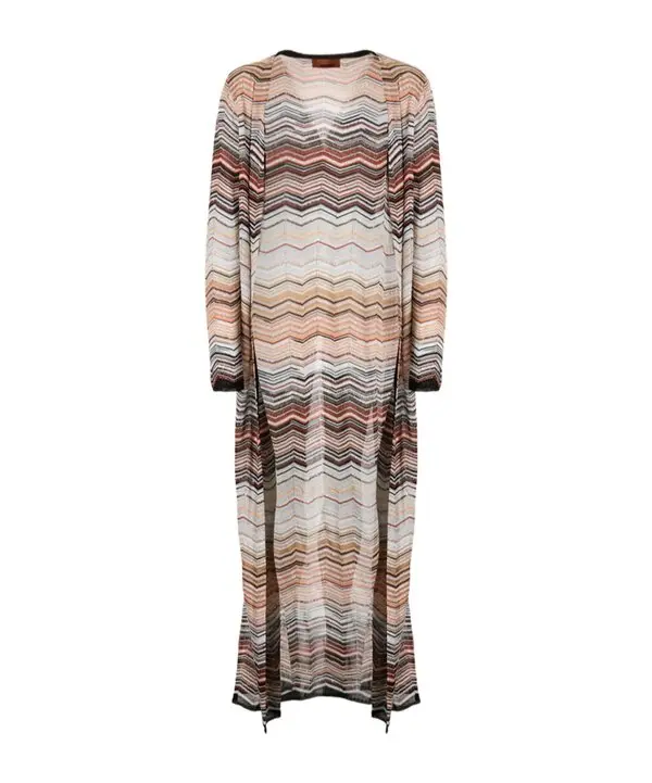 Missoni Long, Lightweight Sequined Cardigan With A Herringbone Pattern - Gray