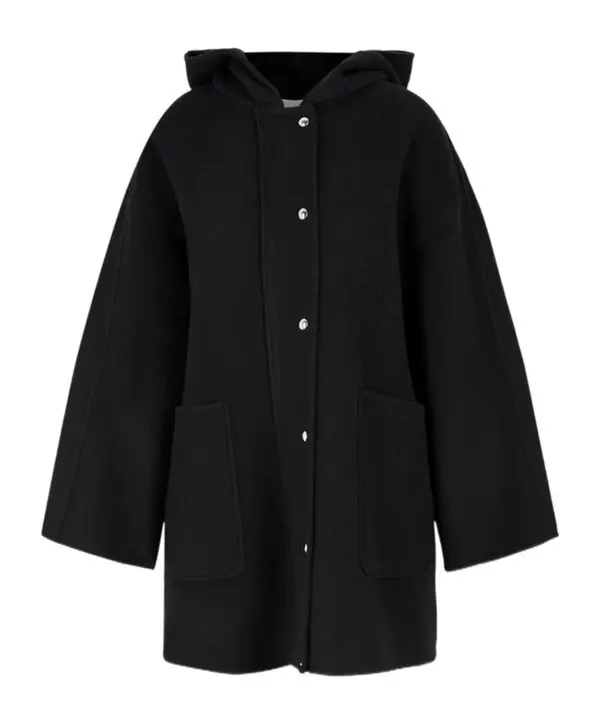 Khaite Long-sleeved Hooded Coat With Patch Pocket - Black