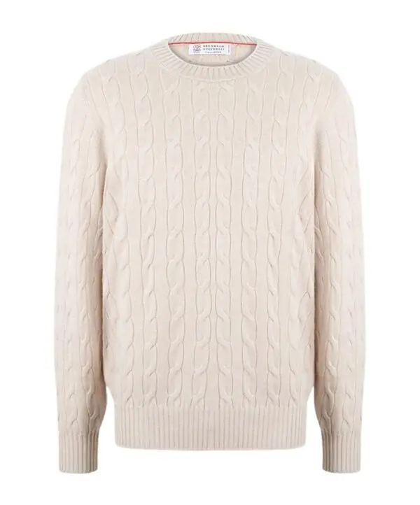 Brunello Cucinelli Crew Neck Long-sleeved Knitwear - White