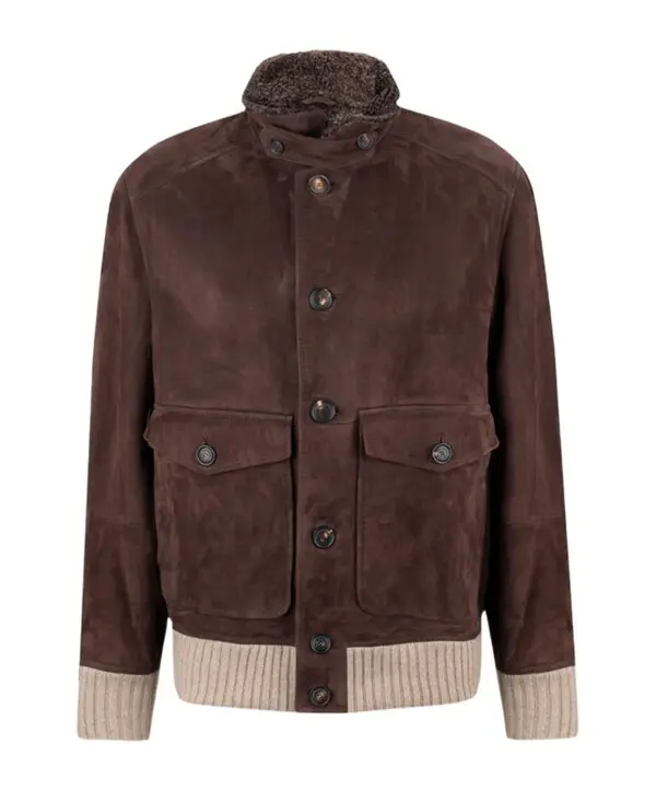 Brunello Cucinelli High-necked Long-sleeved Leather Jacket