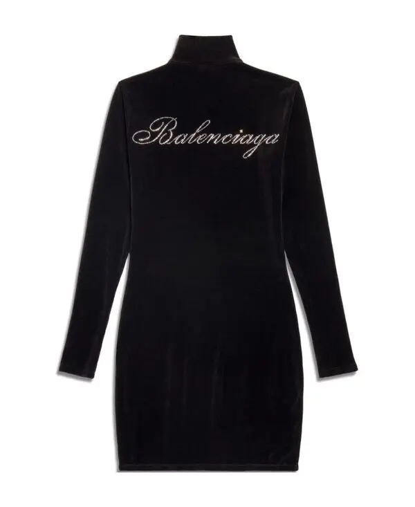 Balenciaga Embellished Logo High Neck Mini Dress