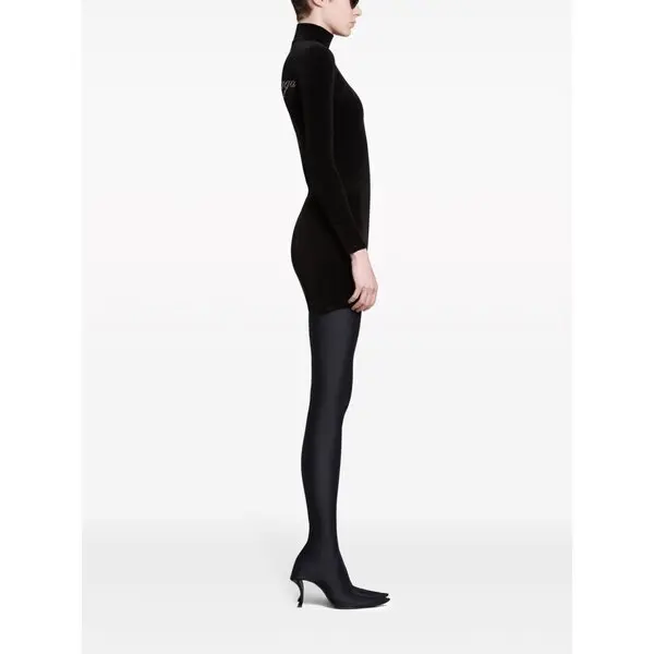 Balenciaga Embellished Logo High Neck Mini Dress