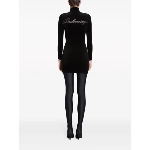 Balenciaga Embellished Logo High Neck Mini Dress