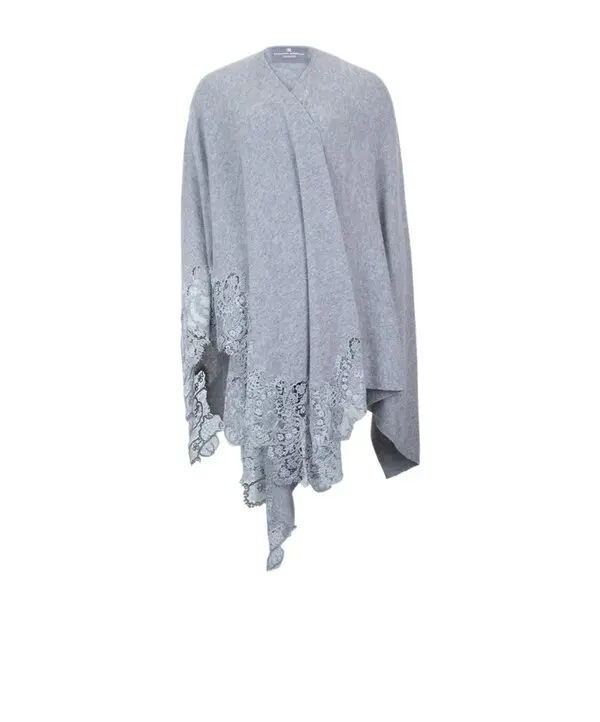 Ermanno Scervino Cashmere Knit Shawl With Lace - Grey