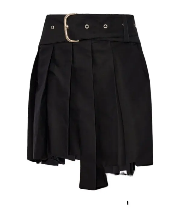 Off-White Asymmetric Hem Pleated Mini Skirt