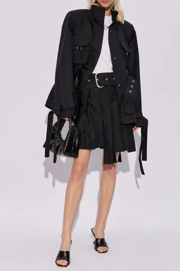 Off-White Asymmetric Hem Pleated Mini Skirt