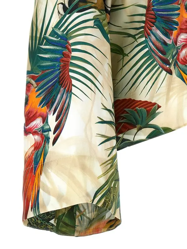 Roberto Cavalli Jungle Printed Wide Sleeved Satin Shirt