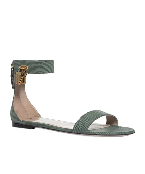 TOM FORD Flat Lizard-embossed Suede Sandals - No