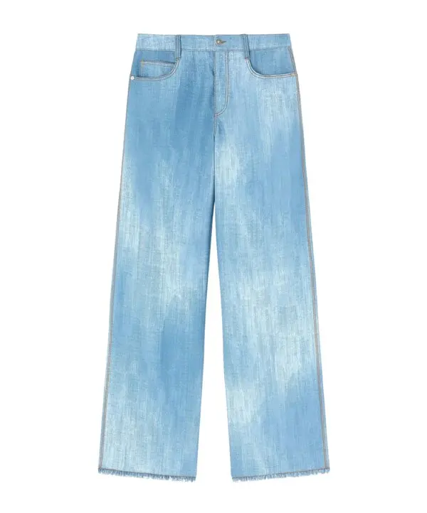 Ermanno Scervino Blue Printed Jeans-effect Marocain Palazzo Trousers