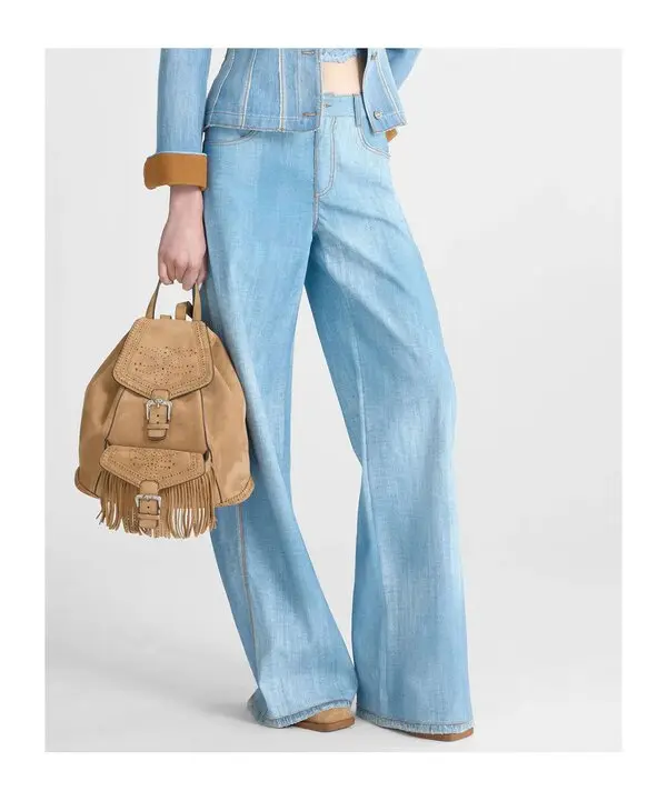 Ermanno Scervino Blue Printed Jeans-effect Marocain Palazzo Trousers