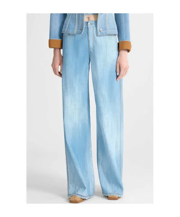 Ermanno Scervino Blue Printed Jeans-effect Marocain Palazzo Trousers