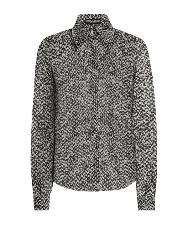 Dolce & Gabbana Pleated-collar Print Shirt - Black