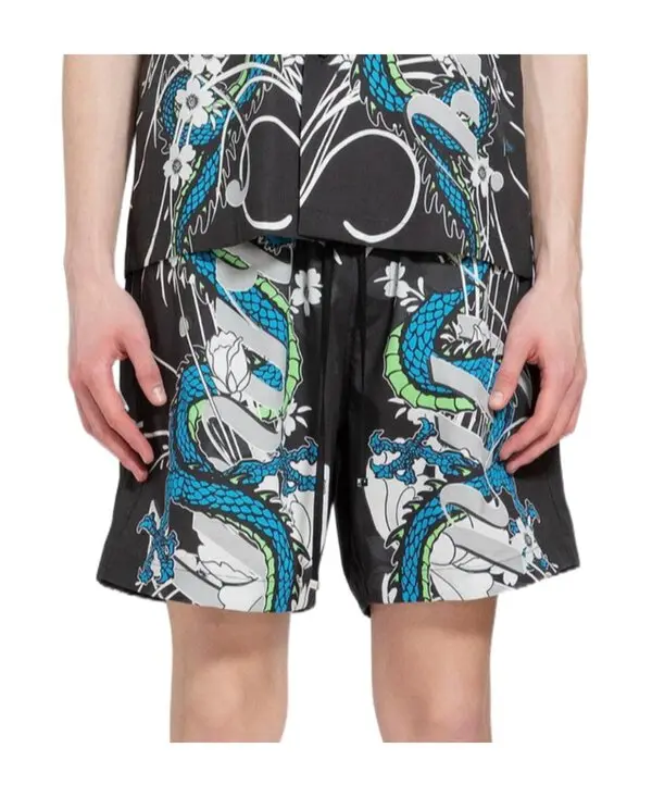 Amiri Dragon Printed Drawstring Poplin Shorts