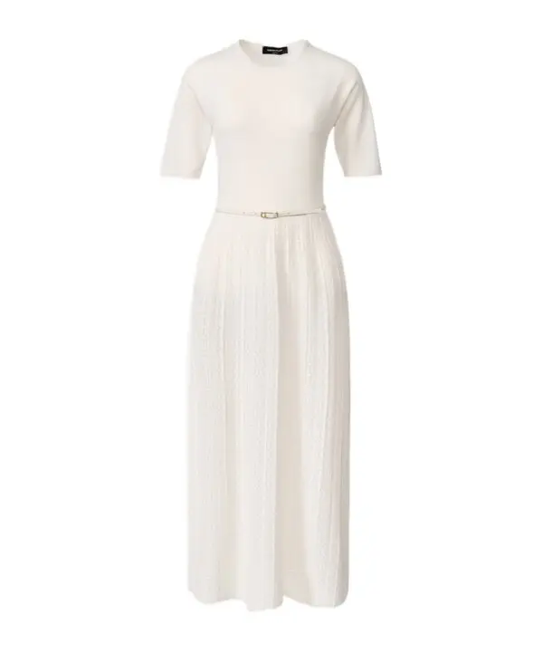 Fabiana Filippi Short Sleeve Belted Pleated Maxi Dress