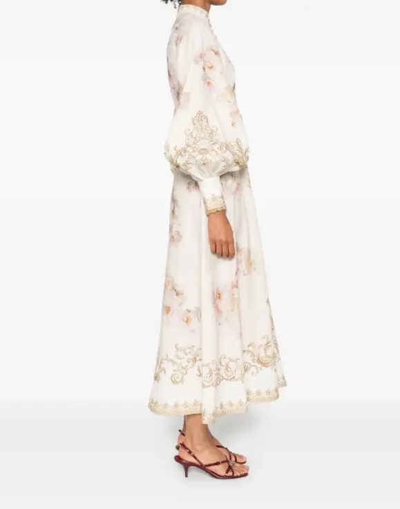 Zimmermann Printed Button Midi Dress With Belt