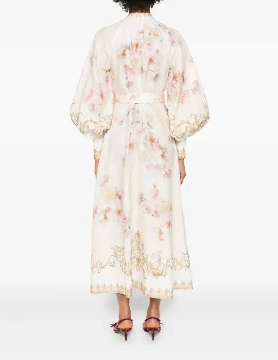 Zimmermann Printed Button Midi Dress With Belt
