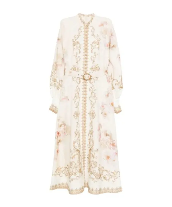 Zimmermann Printed Button Midi Dress With Belt - White