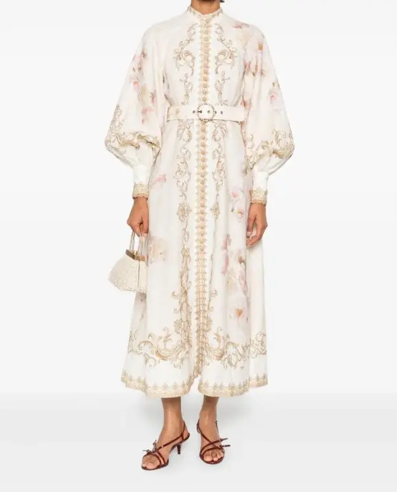 Zimmermann Printed Button Midi Dress With Belt