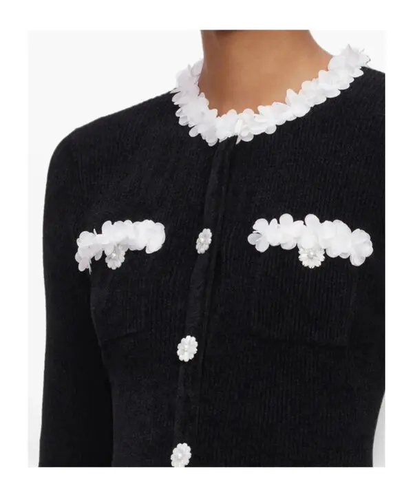 SELF-PORTRAIT Chenille Knit Mini Dress With Floral Trim