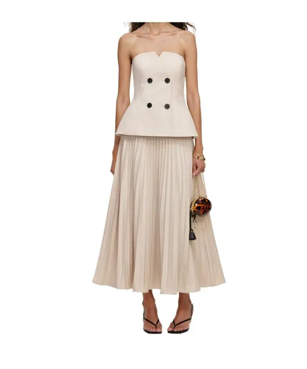 SELF-PORTRAIT Bandeau Pleated Midi Dress