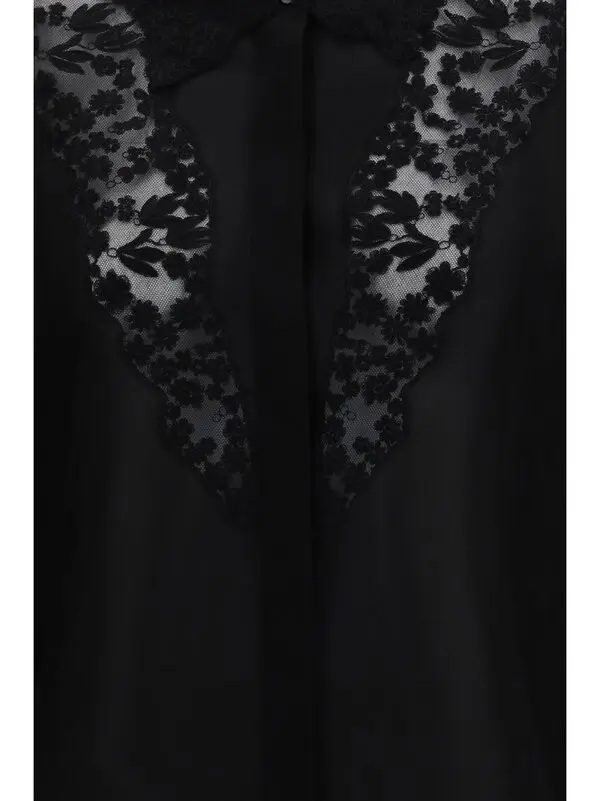 Fendi Silk Sheer Lace Panel Shirt - Black