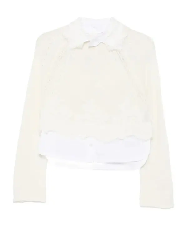 Ermanno Scervino Lace Trim Layered Effect Knitted Sweater - Light Cream