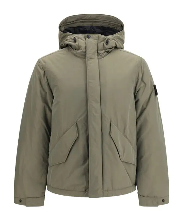 Stone Island Padded Micro Twill Jacket With Detachable Hood