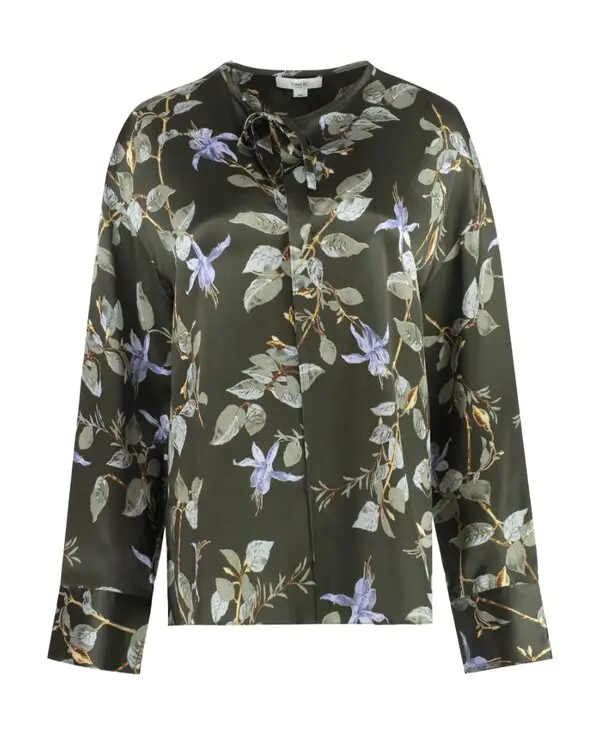 Vince Bellflower Satin V-neck Blouse - Green
