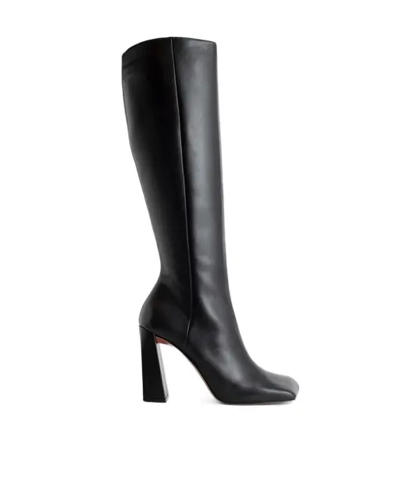 Amina Muaddi High-heeled Square Toe Leather Boots