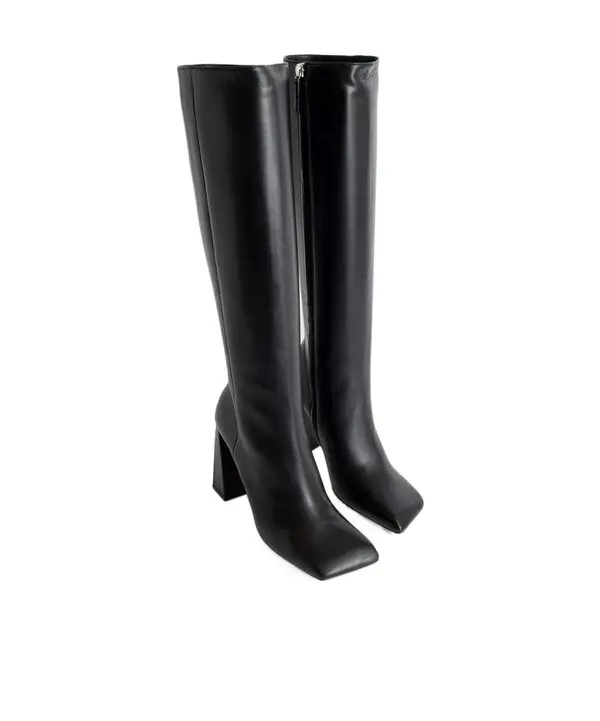 Amina Muaddi High-heeled Square Toe Leather Boots