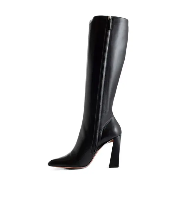 Amina Muaddi High-heeled Square Toe Leather Boots