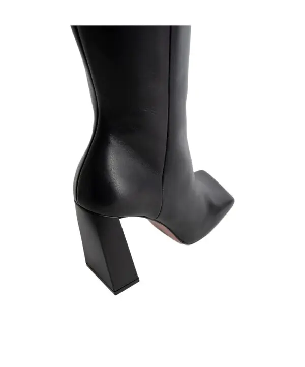 Amina Muaddi High-heeled Square Toe Leather Boots