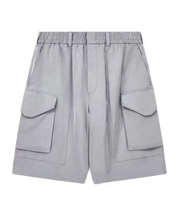 Giorgio Armani Bermuda Oversized Shorts In Washed Lyocell Poplin - Grey