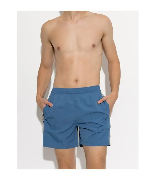 Burberry Elastic Waist Swimming Trunks With Check Panels - Blue